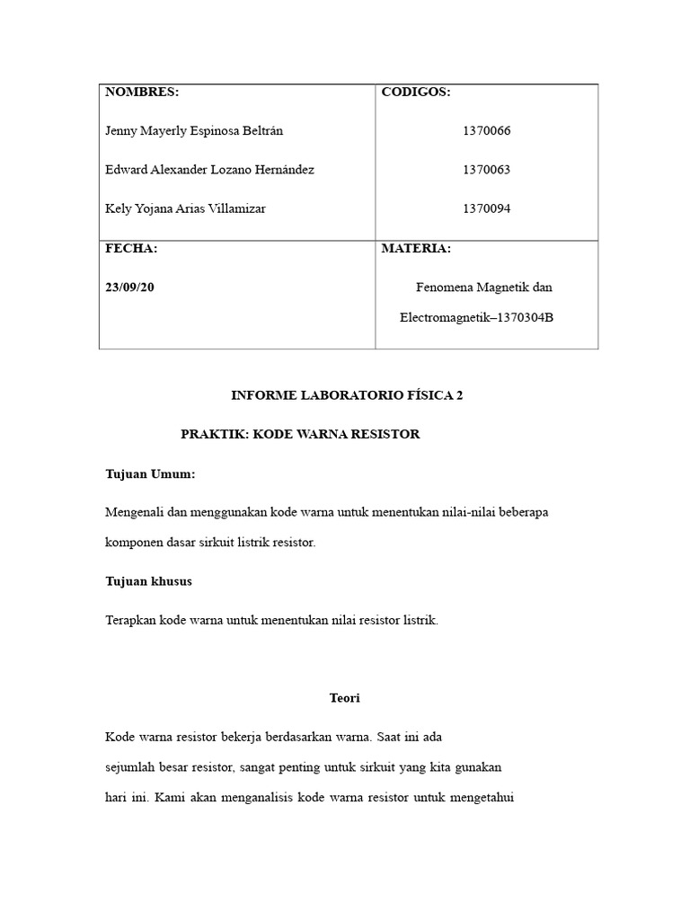 Panduan Kode Warna Resistor Listrik | PDF