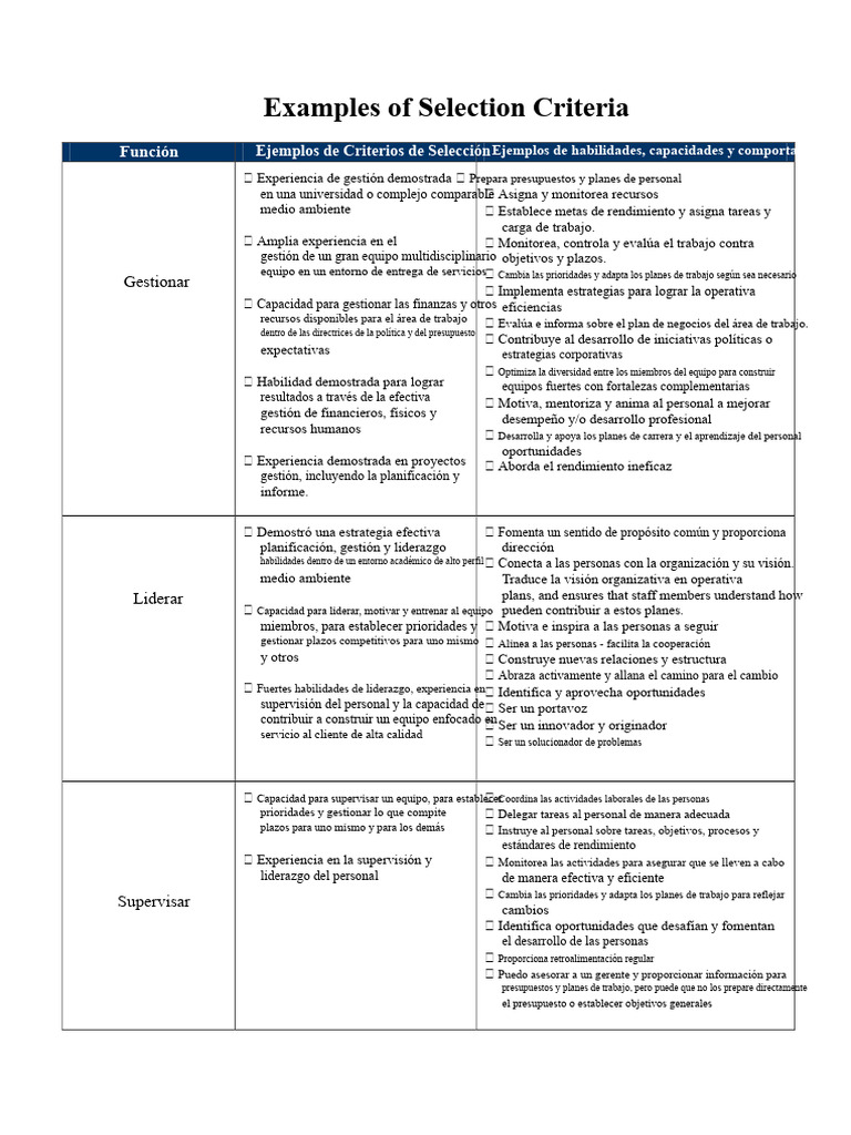 Criterios de Selección y Habilidades Clave | PDF | Planificación ...