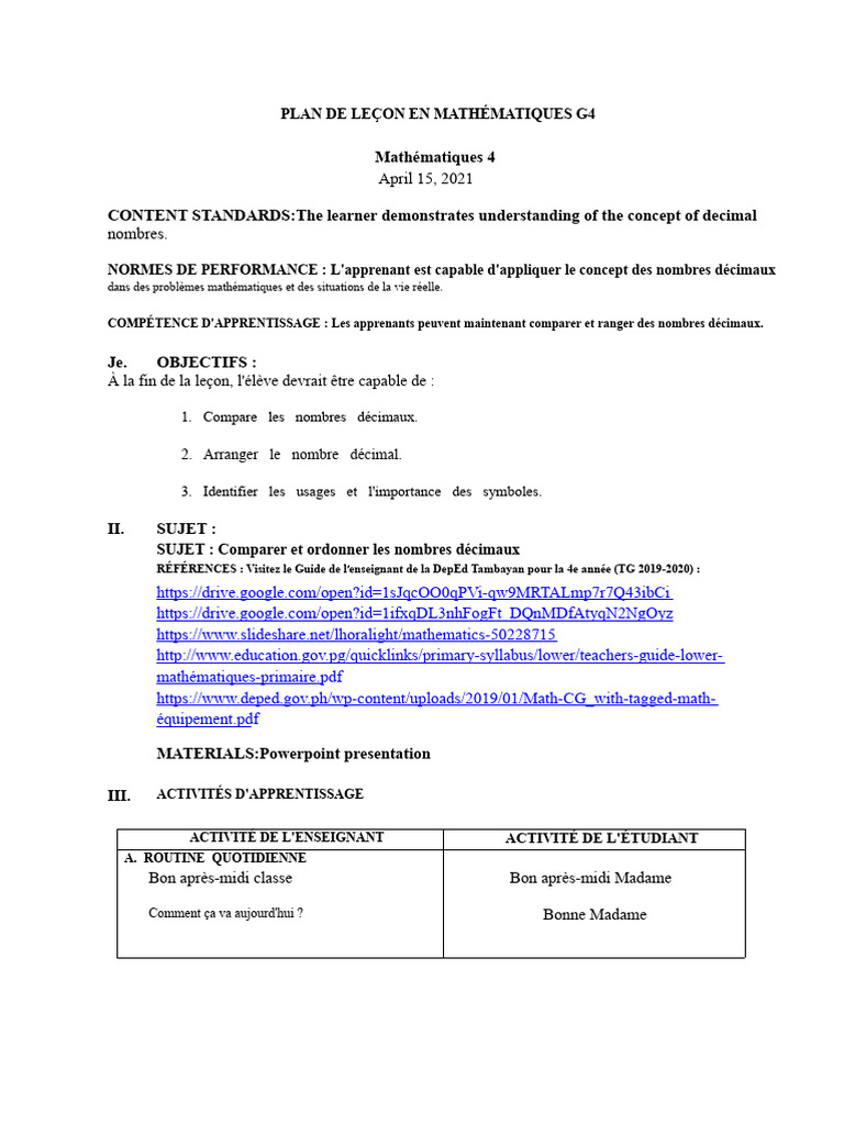 Comparer et Ordonner les Décimaux G4 | PDF