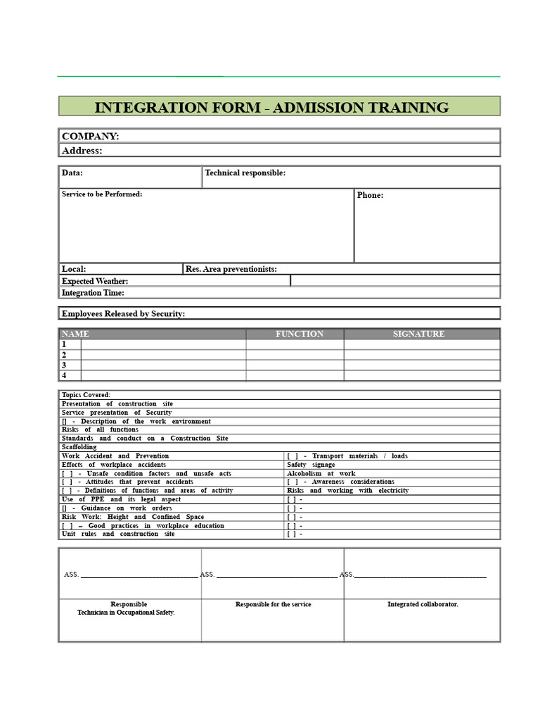 Employee Integration Form - Template - 2019 | PDF