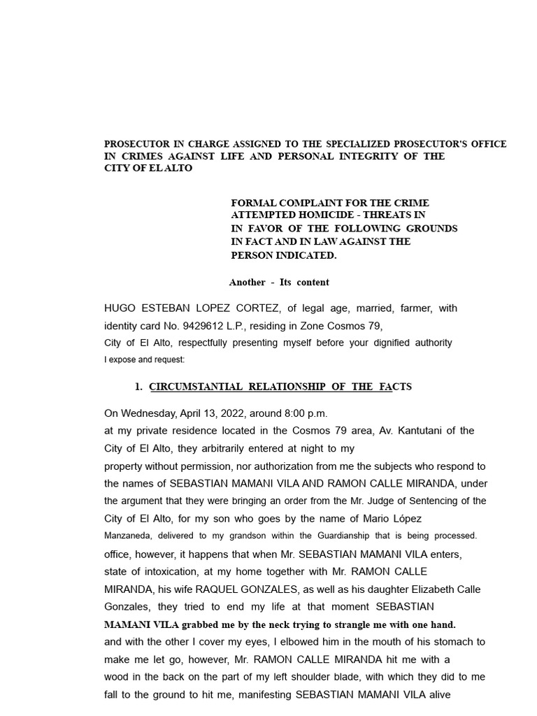 Attempted Homicide Complaint | PDF | Crimes | Crime & Violence
