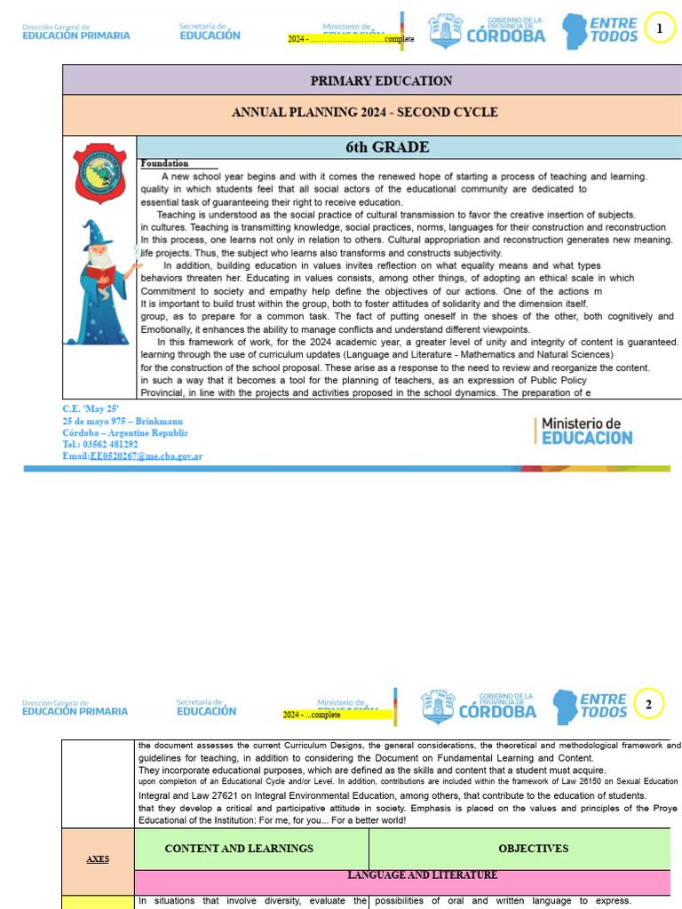 ANNUAL CONTENTS SIXTH GRADE - Edit 2024 | PDF | Area | Rectangle