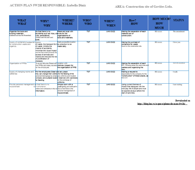 5W2H Action Plan | PDF