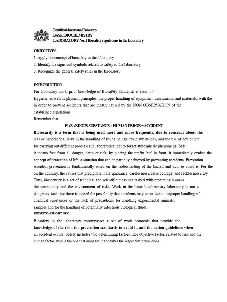 PRACTICE No 1-BIOSECURITY-BB - I 2020 | PDF | Laboratories | Hazards
