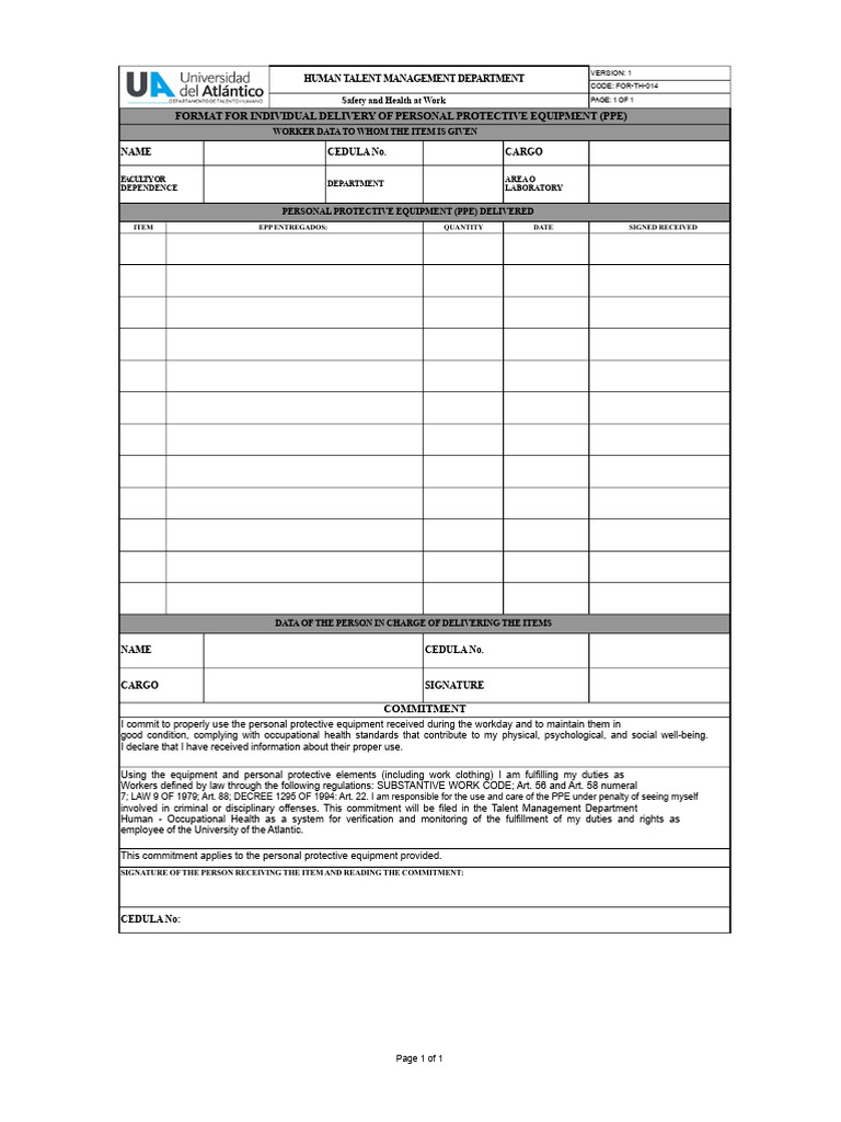 PPE Delivery and Commitment Form | PDF | Personal Protective Equipment ...