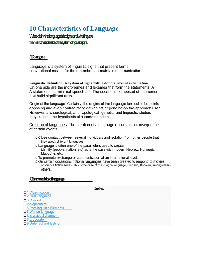 10 Characteristics of Language | PDF | Communication | Linguistics