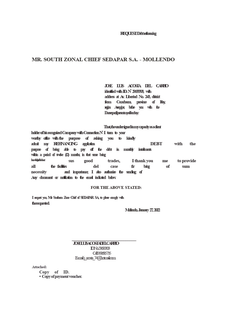 Debt Refinancing Request Letter | PDF