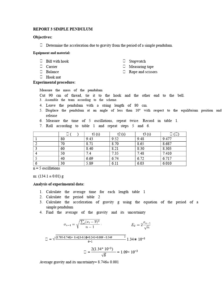 Report 3 Simple Pendulum | PDF | Pendulum | Oscillation