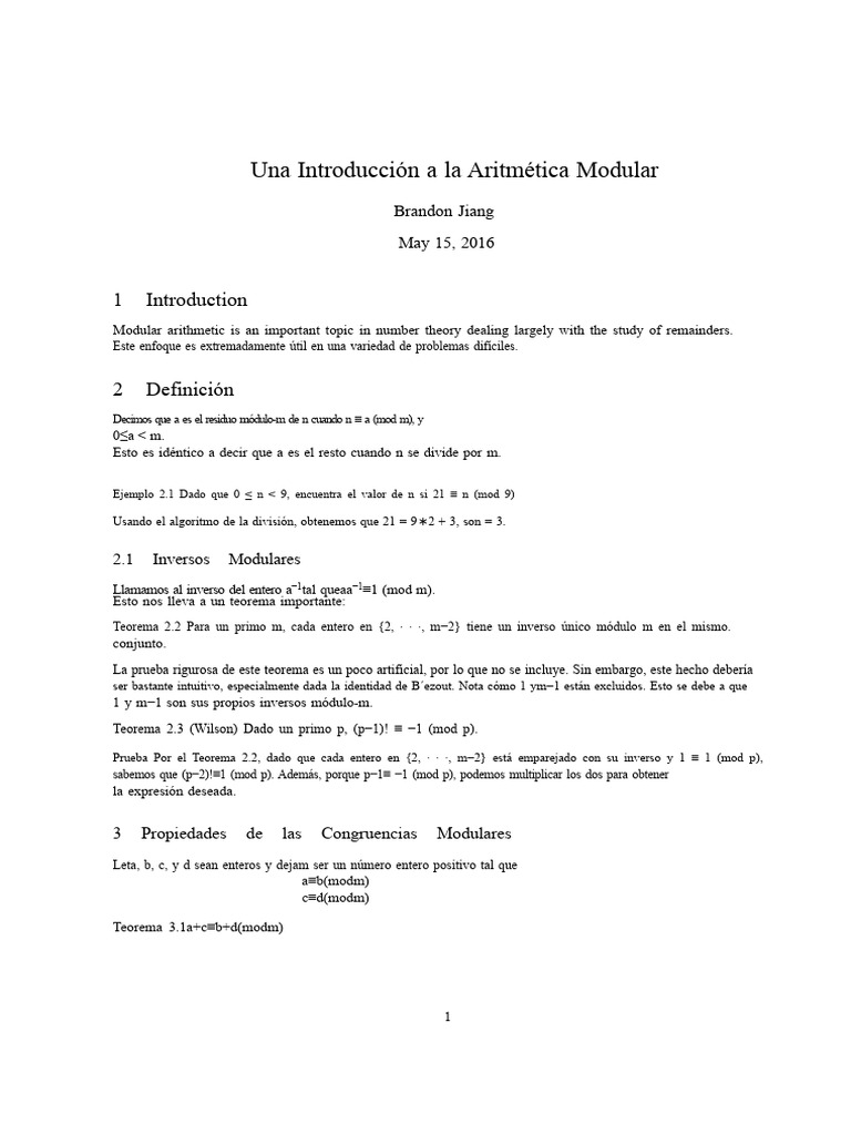 Introducción a la Aritmética Modular | PDF | Álgebra | Álgebra abstracta