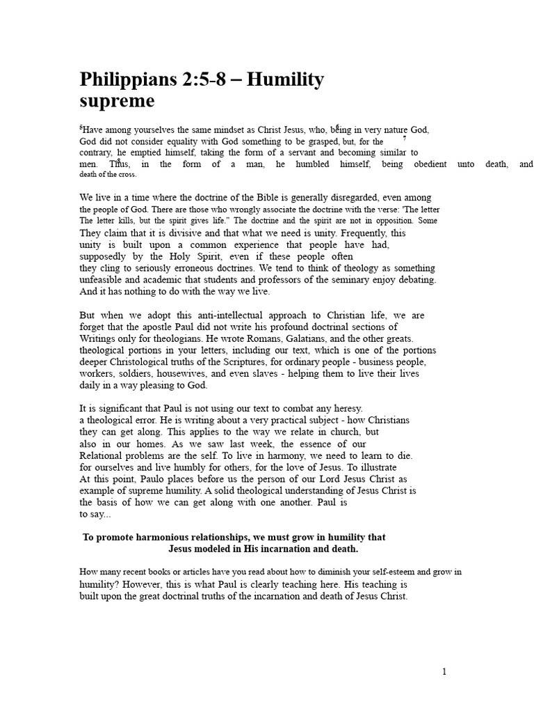 Philippians 2:5-8 - Supreme Humility | PDF | Paul The Apostle | Jesus