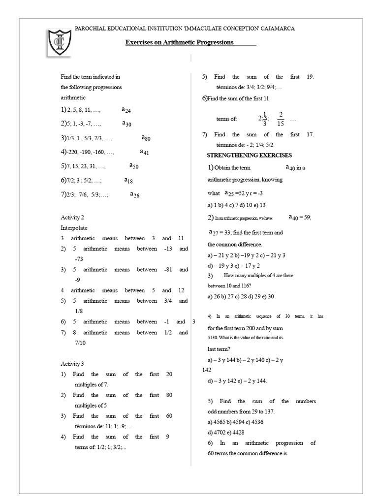Arithmetic Progressions | PDF | Elementary Mathematics | Mathematical ...