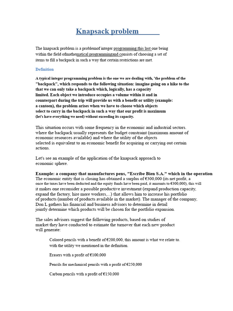 Knapsack Problem | PDF | Linear Programming | Operations Research