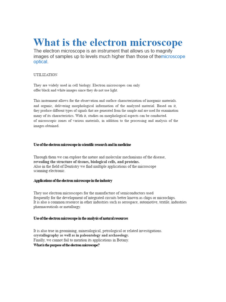 What Is The Electron Microscope | PDF | Microscope | Electron Microscope