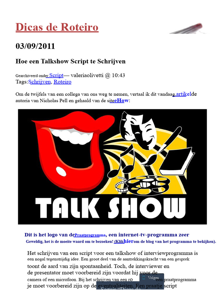 Hoe Schrijf Je Een Talkshow-Script - Script Tips | PDF