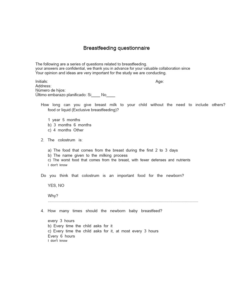 Breastfeeding Knowledge Questionnaire | PDF | Breastfeeding | Breast Milk