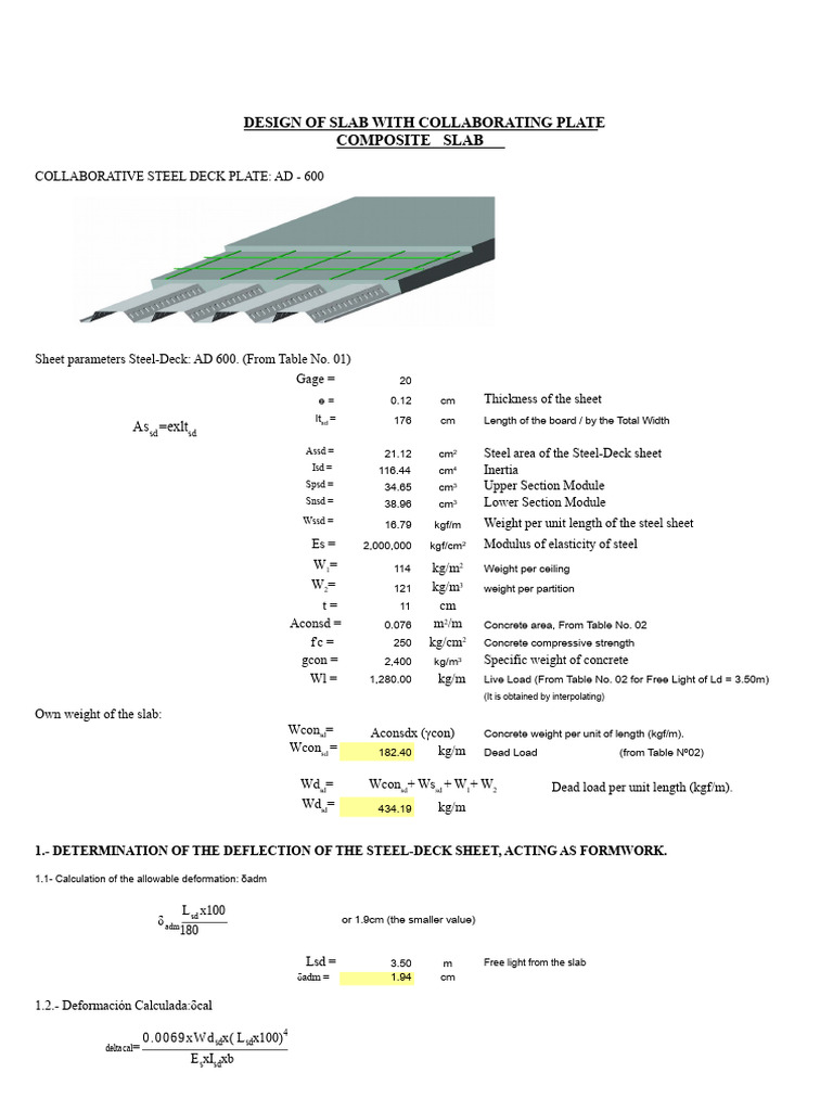 Design of Slab With Collaborating Plate | PDF | Strength Of Materials ...