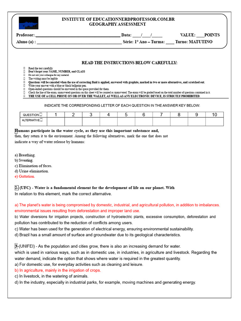 Geography Test Hydrological Cycle Water Climate | PDF | Water | Evaporation