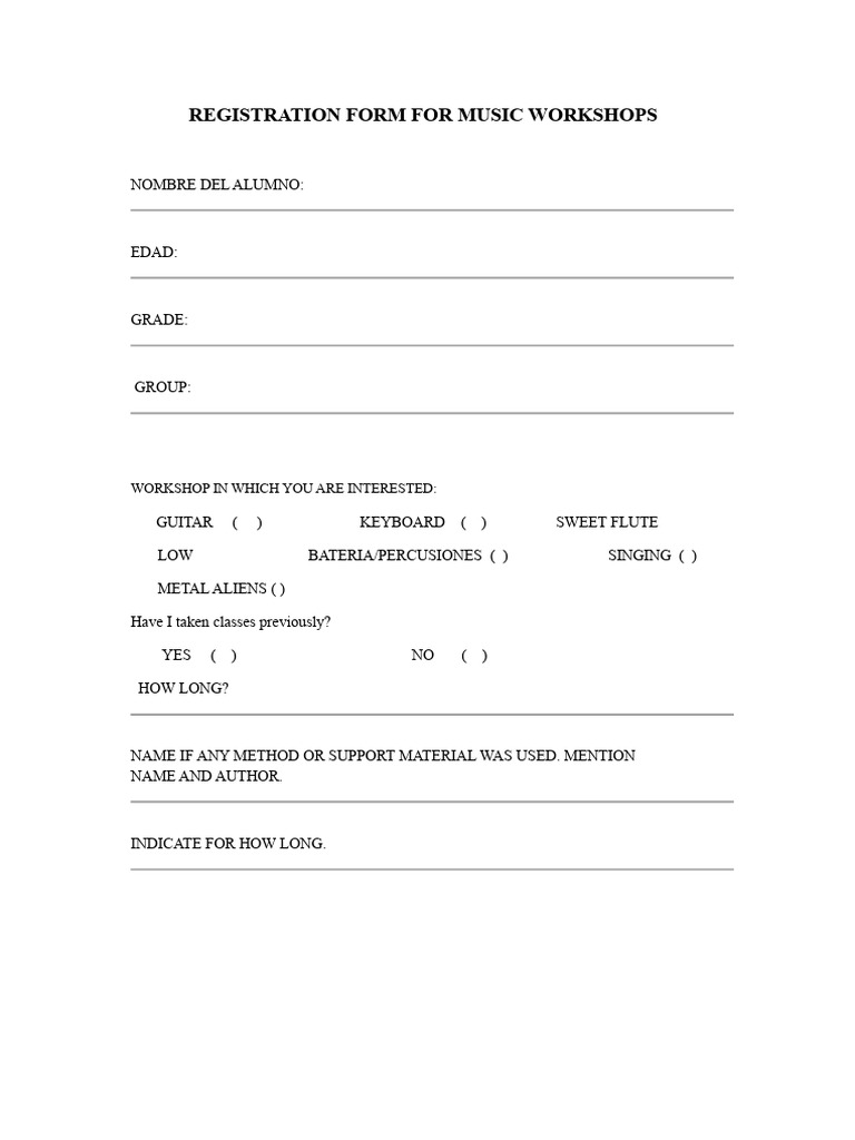 Music Workshop Registration Form | PDF