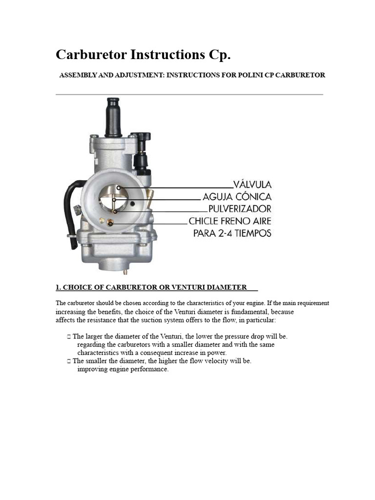 Carburetor Cp Instructions | PDF | Carburetor | Throttle