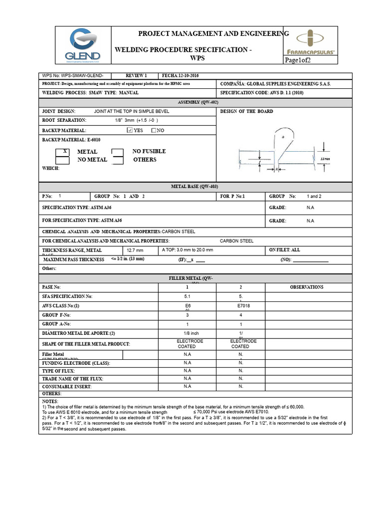 Welding Procedure Specification for SMAW | PDF | Welding | Construction