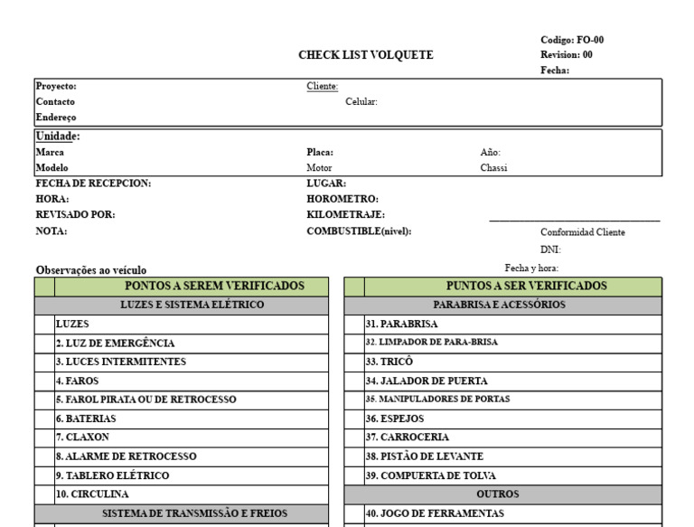 Checklist de Inspeção para Volquetes | PDF