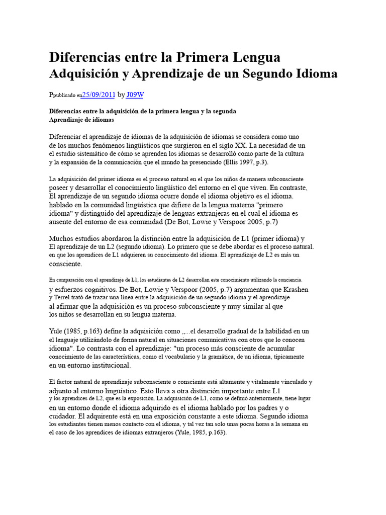 Adquisición vs. Aprendizaje de Idiomas | PDF | Segundo lenguaje ...