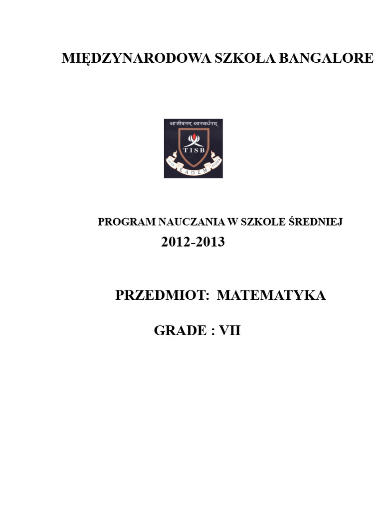 Program Nauczania Matematyki IGCSE Dla Klasy 7 PDF | PDF