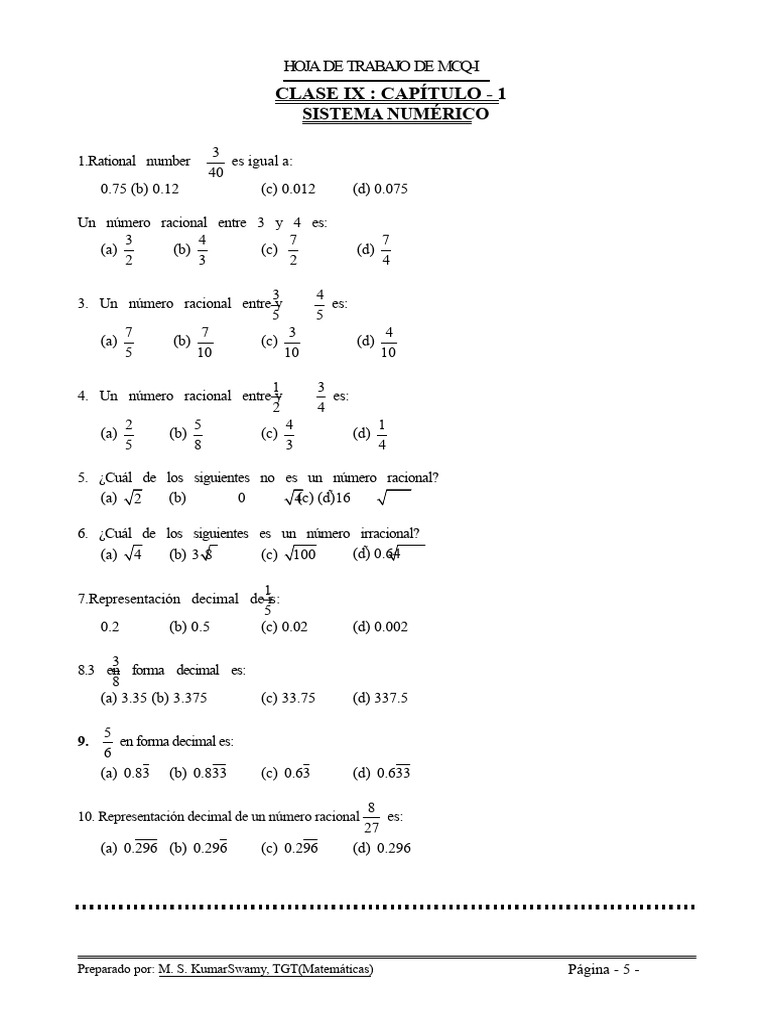Números Racionales e Irracionales en Matemáticas | PDF | Número ...