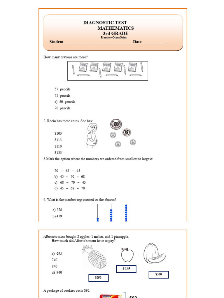 3rd Grade Mathematics Diagnostic Test | PDF | Medical Diagnosis ...