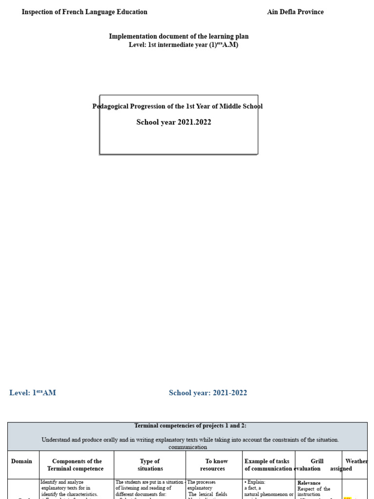 Annual Learning Plan First Year Average 2021 2022 | PDF | Grammatical ...
