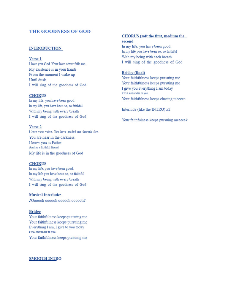 The Goodness of God Lyrics + Sequence | PDF