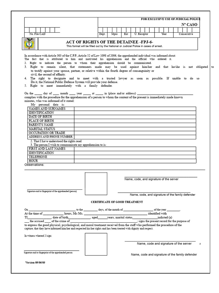 Record of Rights For Minor Taken Into Custody | PDF | Arrest | Right To ...