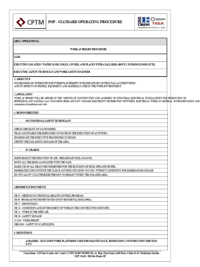 Work at Heights Safety Procedure | PDF | Scaffolding | Occupational ...