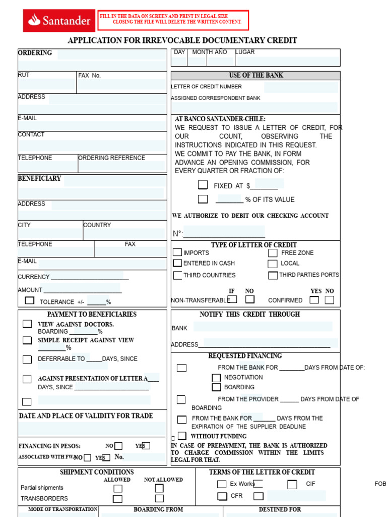 Santander Application | PDF | Letter Of Credit | Banks
