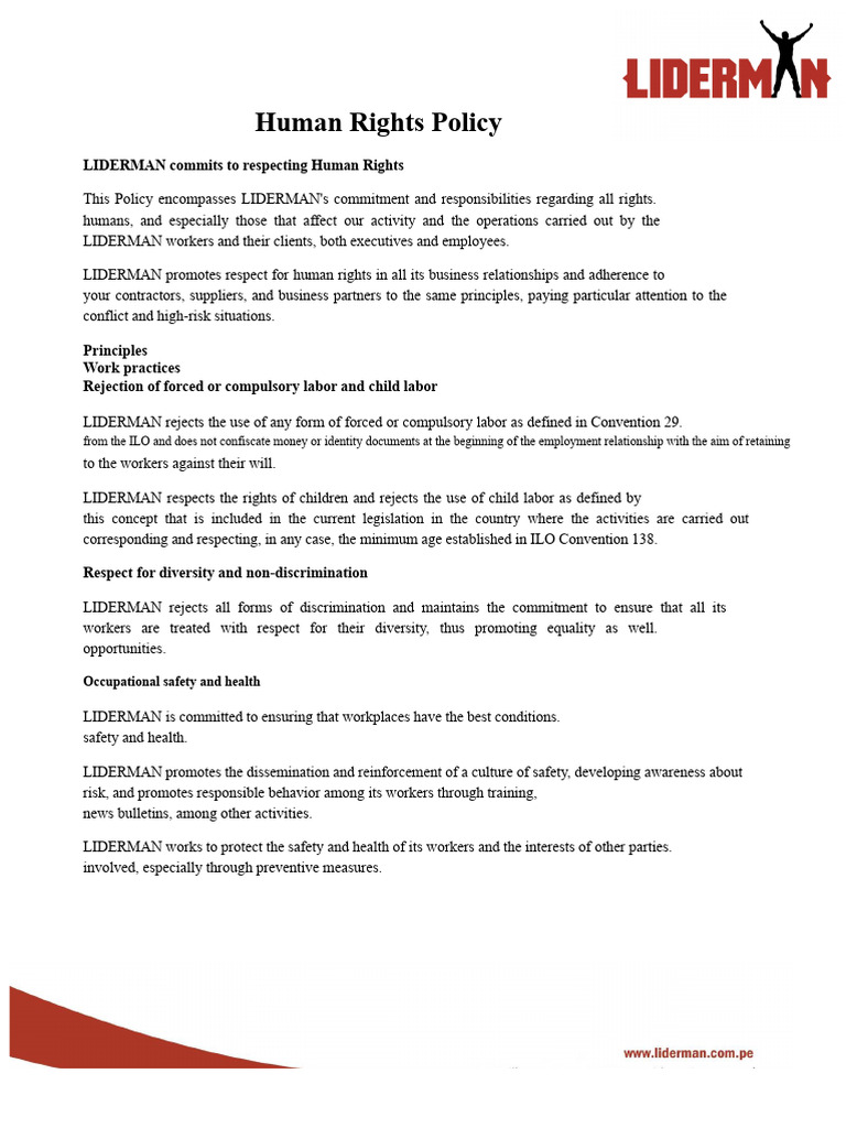 Human Rights Policy.pdf | PDF | Employment | Occupational Safety And Health
