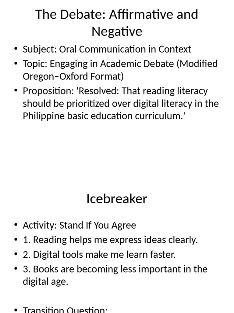 The Debate Lesson Plan Presentation | PDF | Logic | Cognition