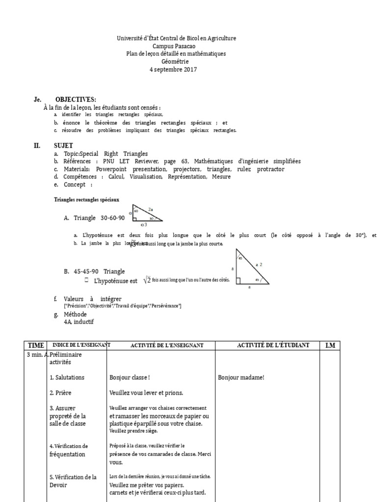 Leçon sur les Triangles Rectangles Spéciaux | PDF | Triangle ...