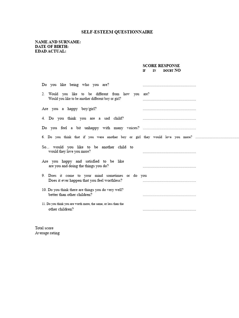 Self-Esteem Questionnaire for Children | PDF
