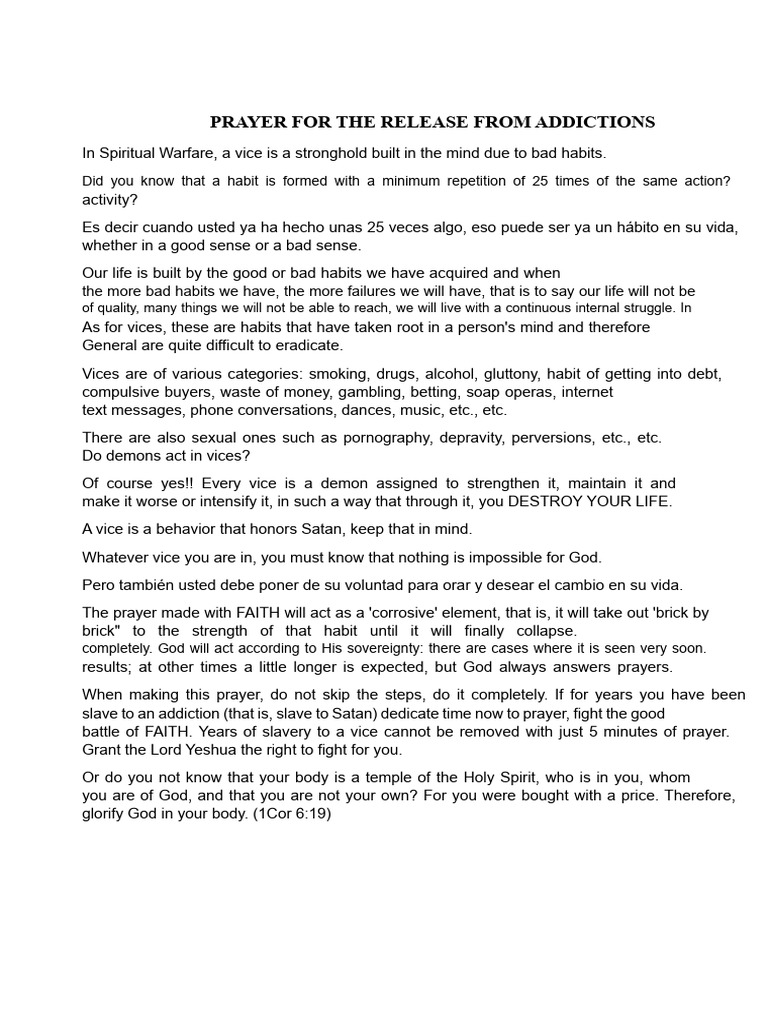 Prayer For The Liberation From Addictions | PDF | Names Of God In ...
