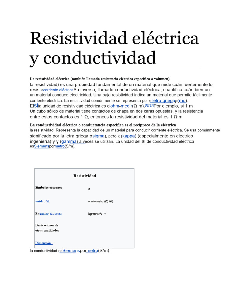 Resistividad y conductividad eléctrica | PDF | Resistividad Eléctrica y ...