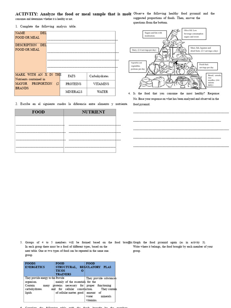 Nutrients in Foods Activity | PDF | Foods | Healthy Diet