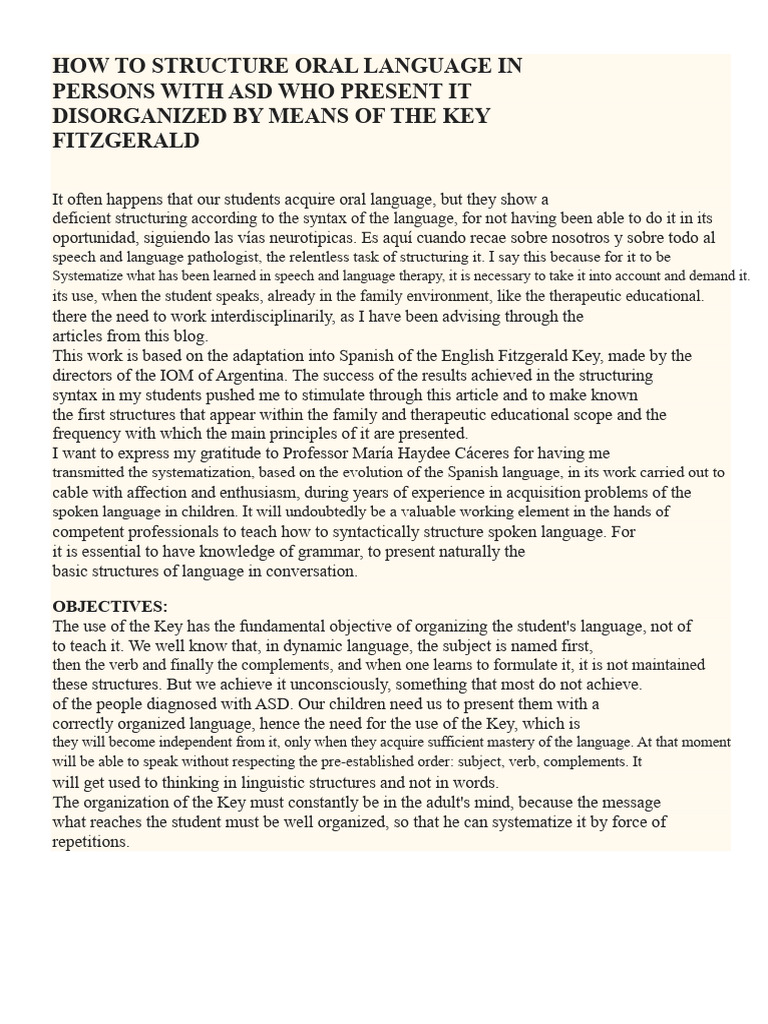 Oral Language Through The Fitzgerald Code PDF | PDF | Linguistics ...