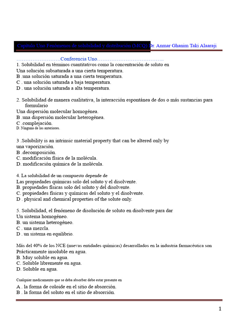 Capítulo Uno de Solubilidad 20220403 | PDF | Solubilidad | Polaridad ...