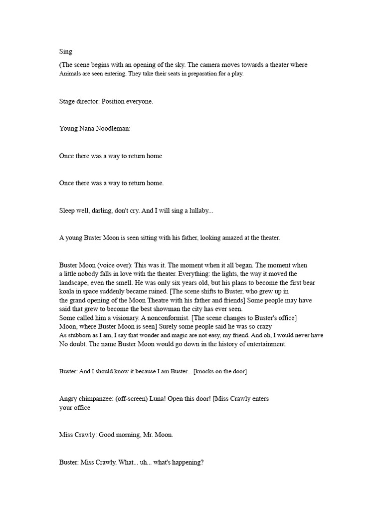 Script Sing The Musical | PDF