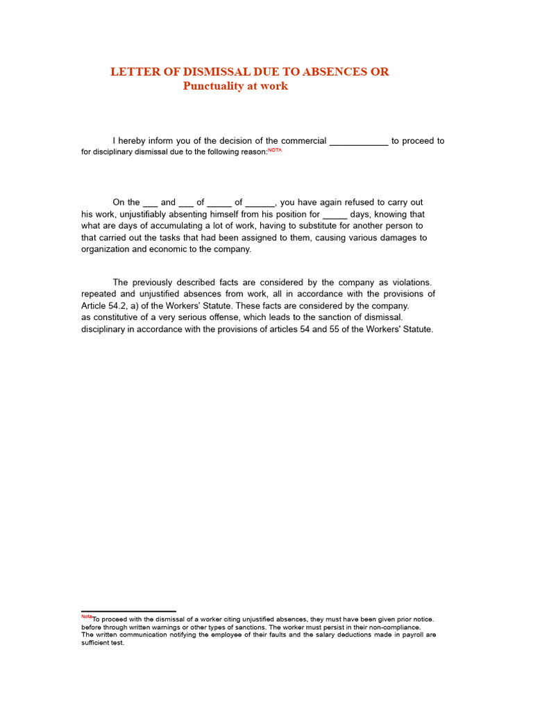 Letter of Termination For Absences or Tardiness at Work | PDF