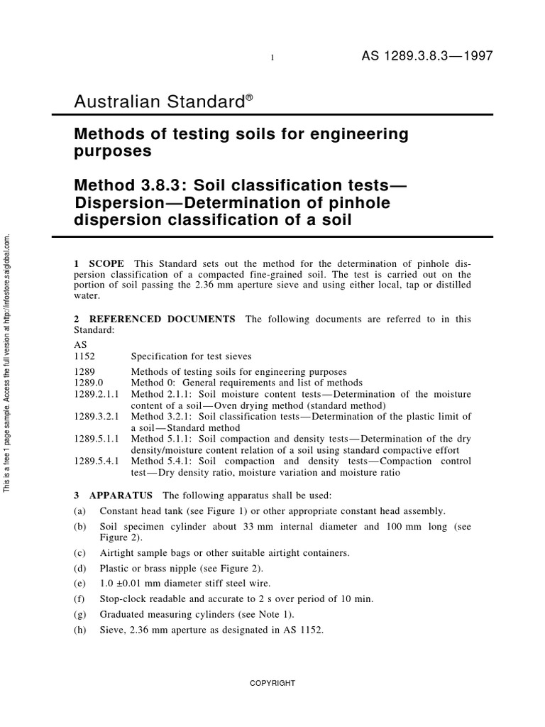 As 1289.3.8.3-1997 Methods of Testing Soils For Engineering Purposes ...