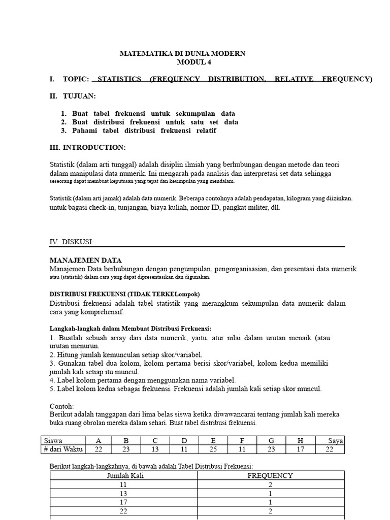MMW Modul 4 - Statistik - Manajemen Data | PDF