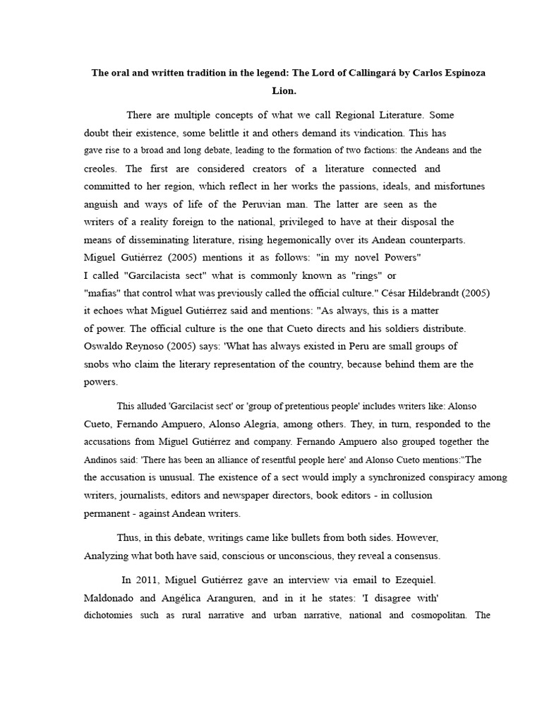 Regional Literature | PDF | Peru