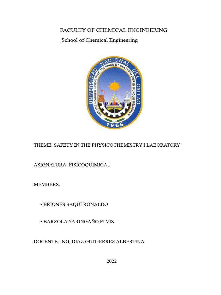 REPORT No. 1 LABORATORY SAFETY PHYSICAL CHEMISTRY | PDF | Solvent | Waste