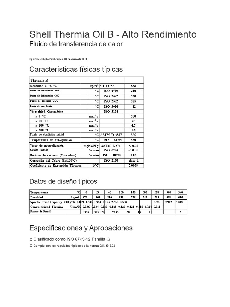 Shell Thermia Oil B: Fluido Térmico Eficiente | PDF | Transferencia de ...